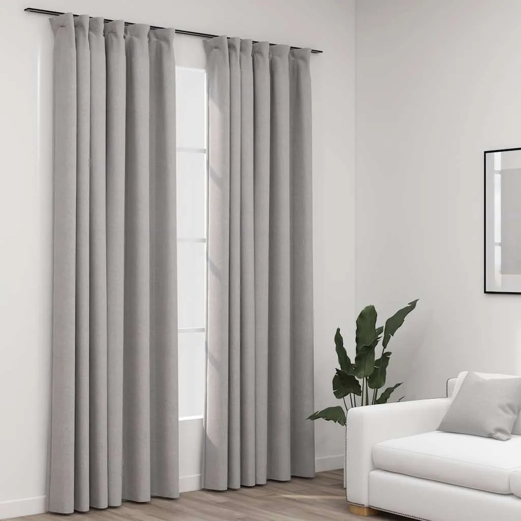 Zatemňovací závěsy s háčky vzhled lnu 2 ks šedé 140 x 245 cm 321174