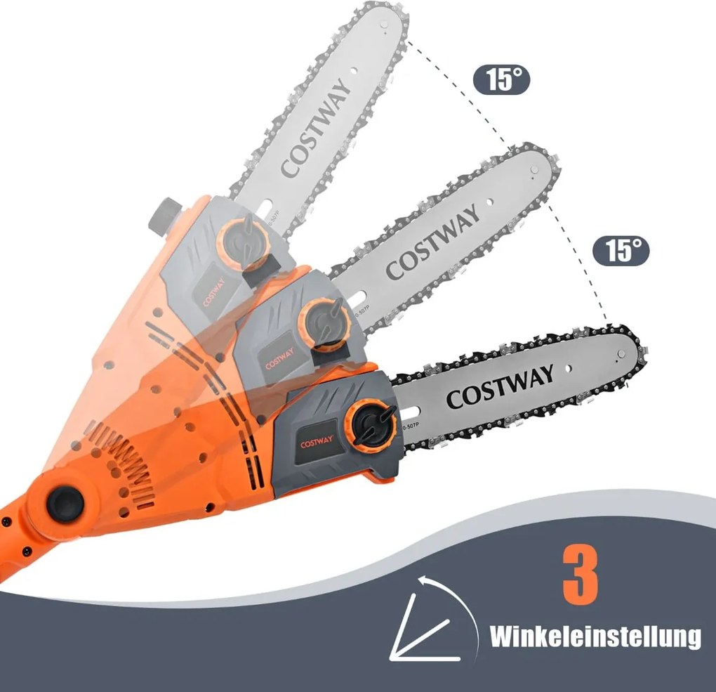 Costway Elektrická tyčová pila 212-286 cm víceúhlá řetězová pila