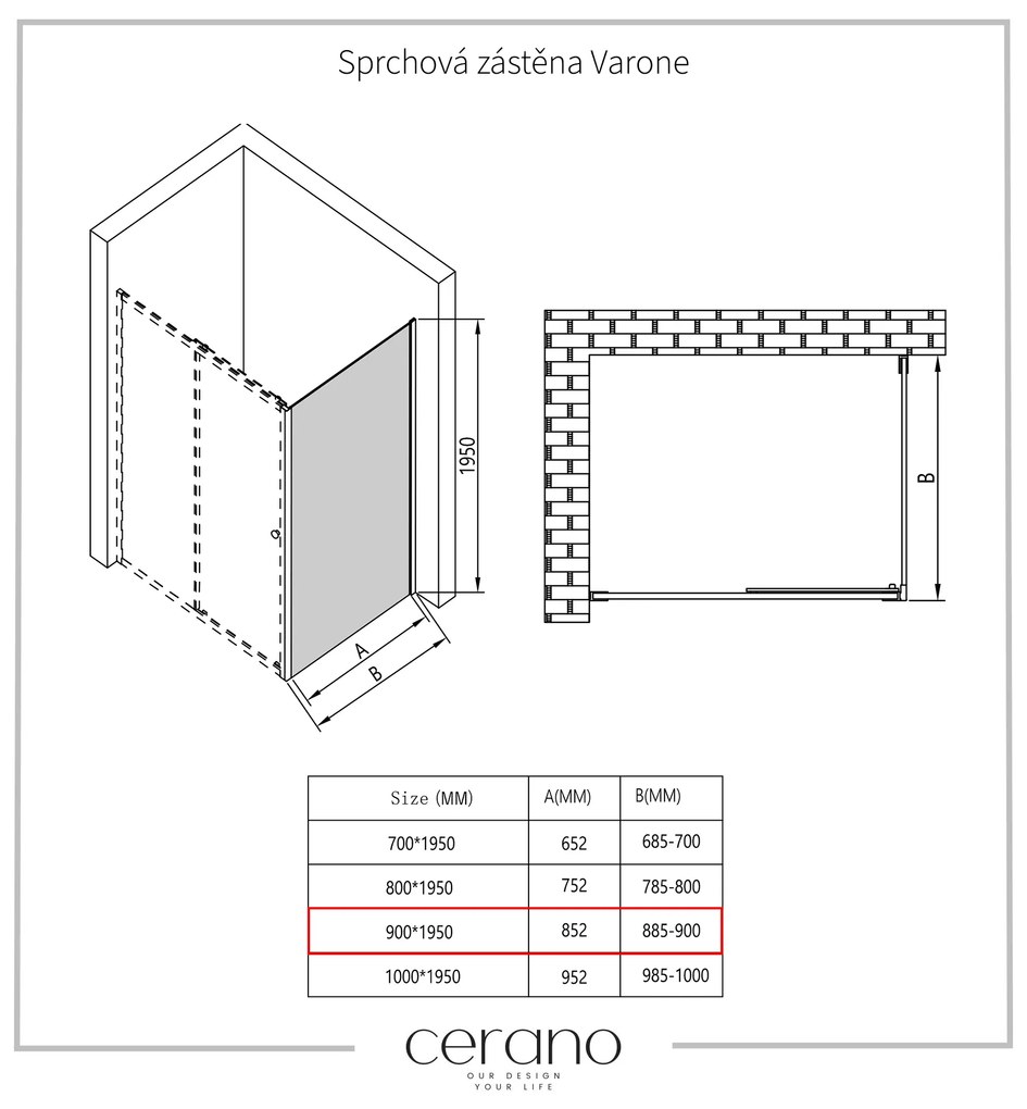 CERANO - Sprchový kout Varone L/P - černá matná, transparentní sklo - 130x90 cm - posuvný