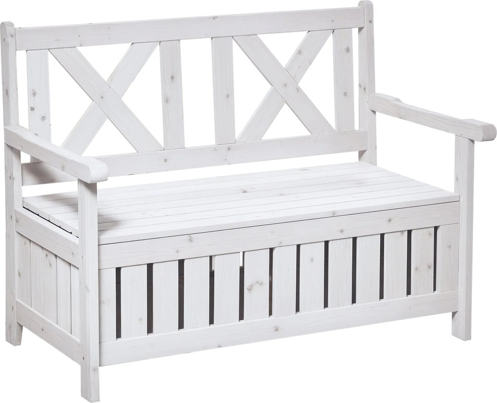 Outsunny úložná lavička pro 2 osoby, zahradní truhla s polštářem, bílá - 115 x 61 x 85 cm | Aosom