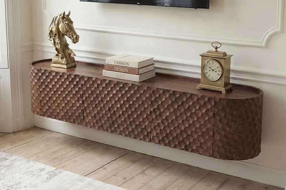 Designový závěsný TV stolek Zaxson 160 cm hnědé mango