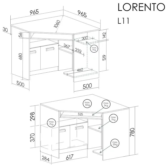 Dolmar Psací stůl Lorento L11 Kombinace barev: Brilantní bílá / Dub Nash