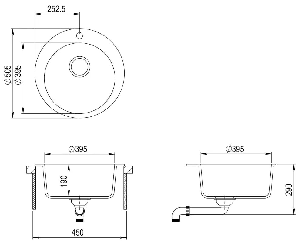 vidaXL Marketos Kuchyňský dřez single žulový kulatý černý
