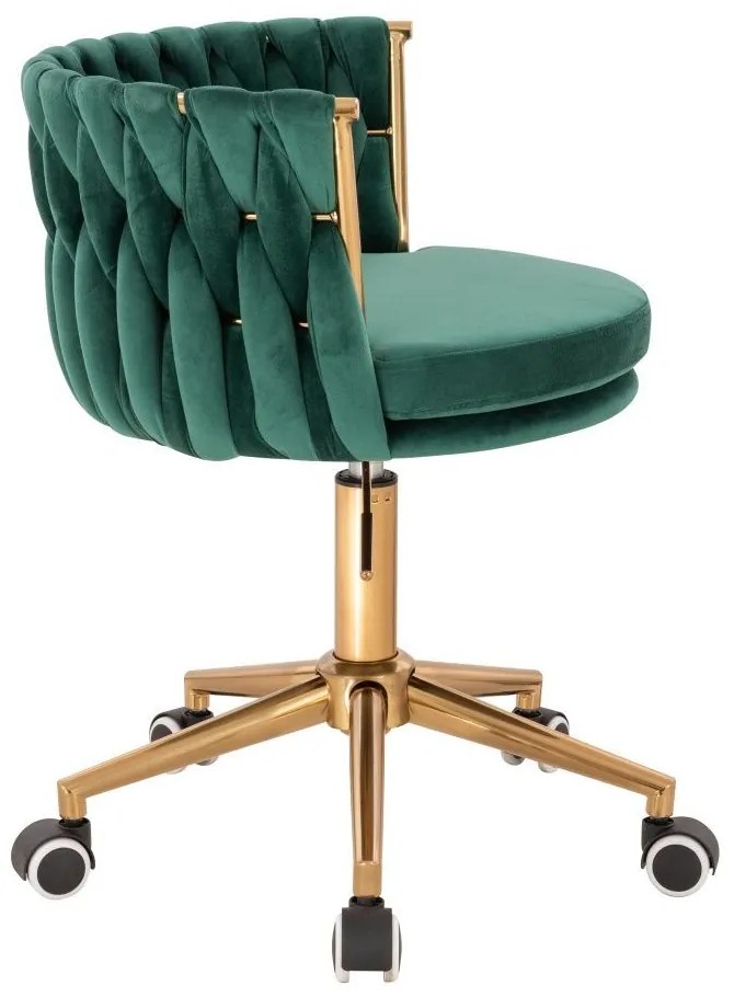 LuxuryForm DESIGN Otočná židle LYON VELUR na zlaté podstavě s kolečky - zelená