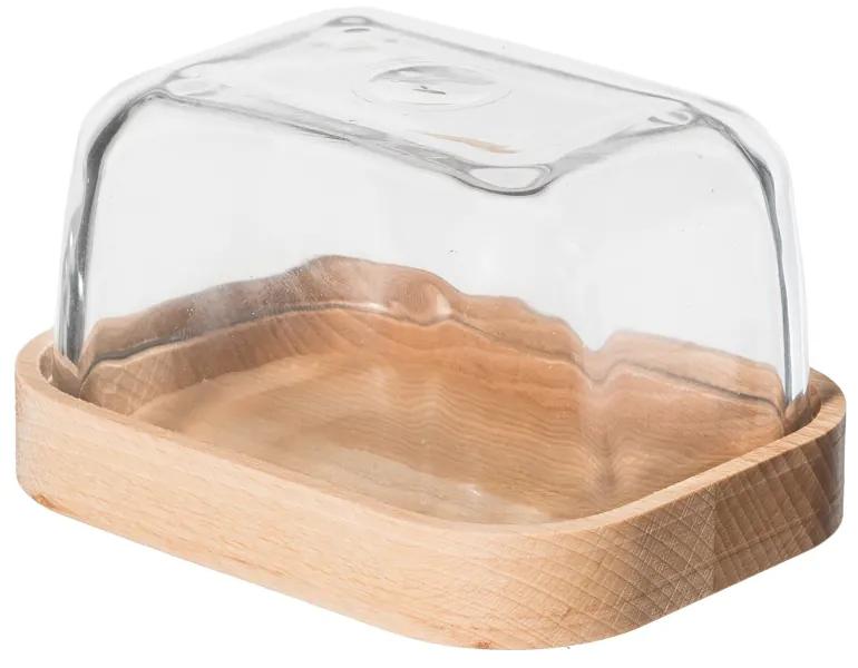 Dřevobox Dřevěná máslenka se skleněným poklopem