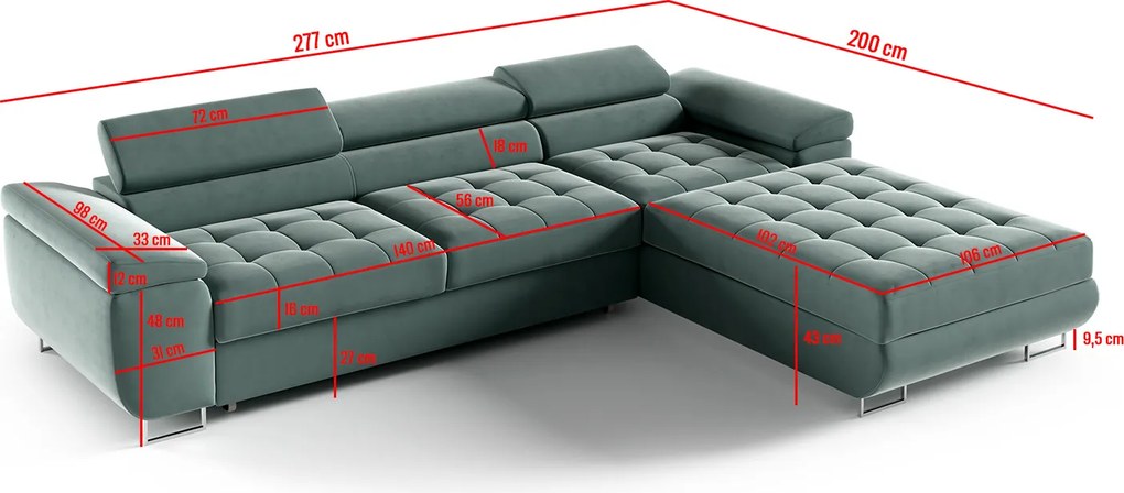 Rohová rozkládací sedací souprava do L BEN, 277 cm, s úložným prostorem Roh pohovky: Levý roh, Barva látky: Světle oranžová (Kronos 42)