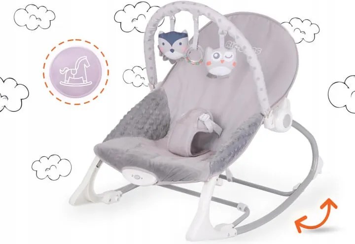 Ricokids Houpací vibrační křesílko/lehátko Grey Owl