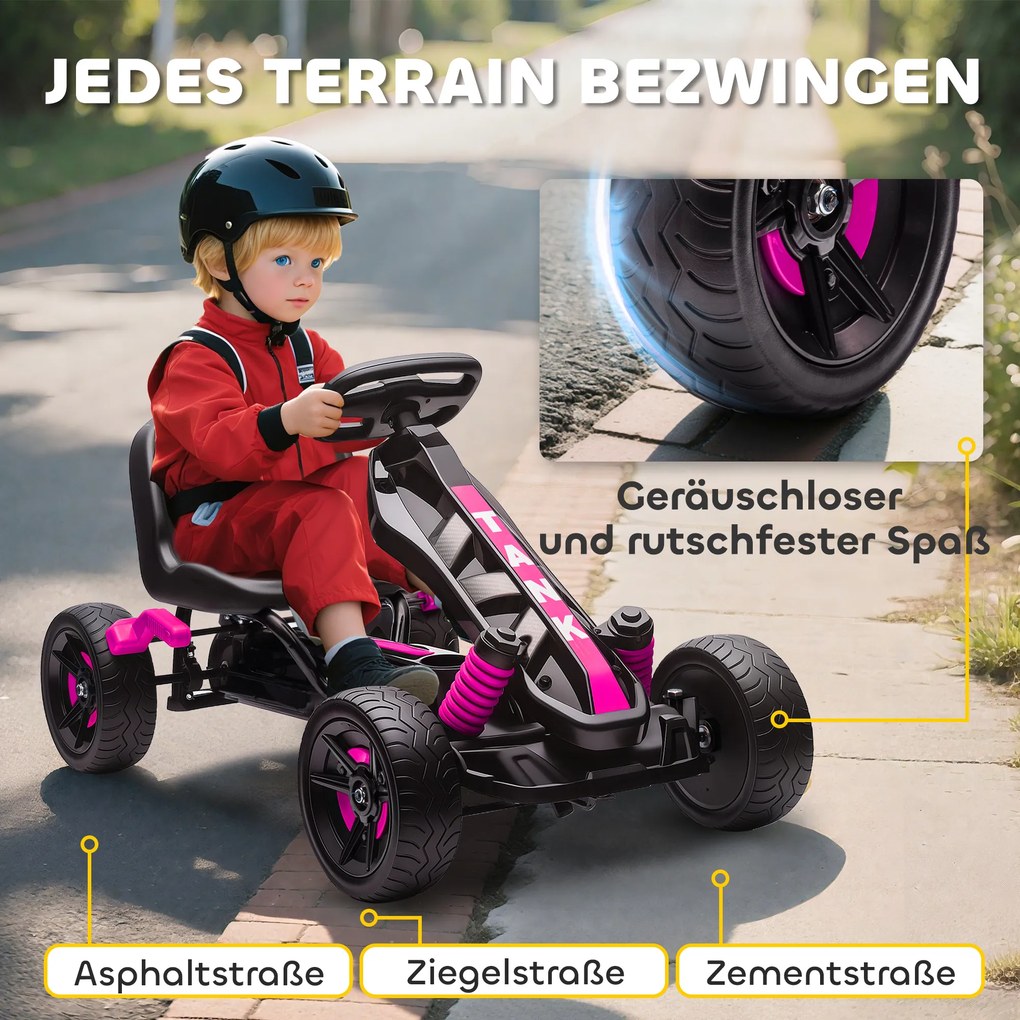 AIYAPLAY Gokart s pedály, šlapací auto pro děti s brzdou, protiskluzová kola, kovový rám, 3-6 let, růžová
