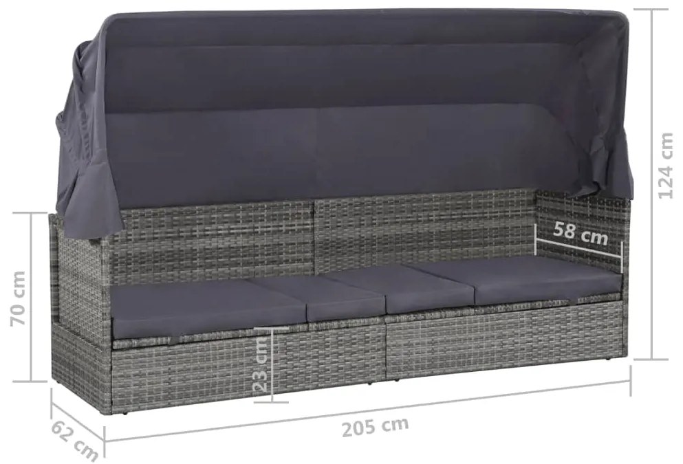 vidaXL Marketos Zahradní postel s baldachýnem šedá 200 x 120 cm polyratan