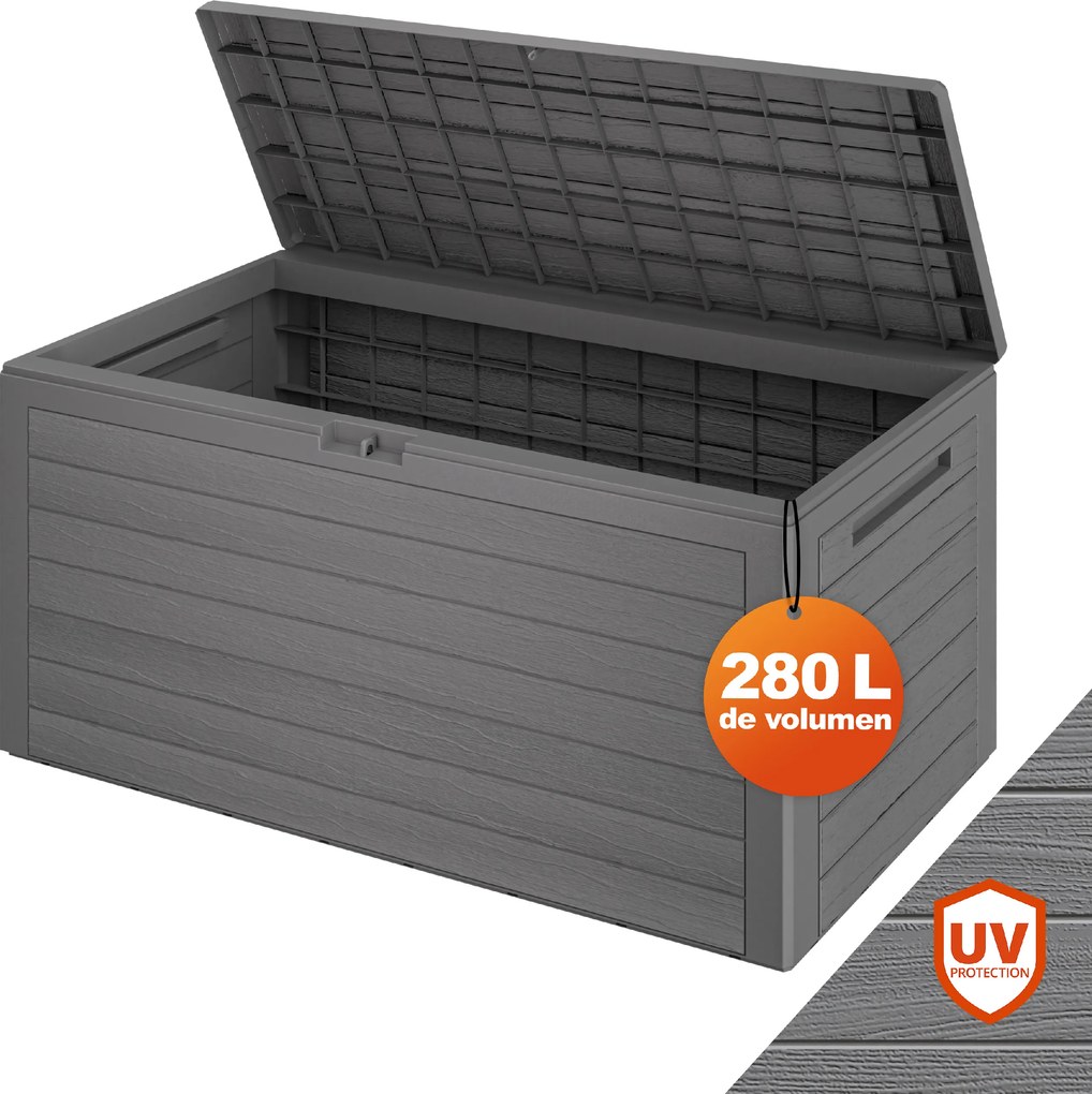 Zahradní úložný box Woody 280L šedý dekor dřeva voděodolné