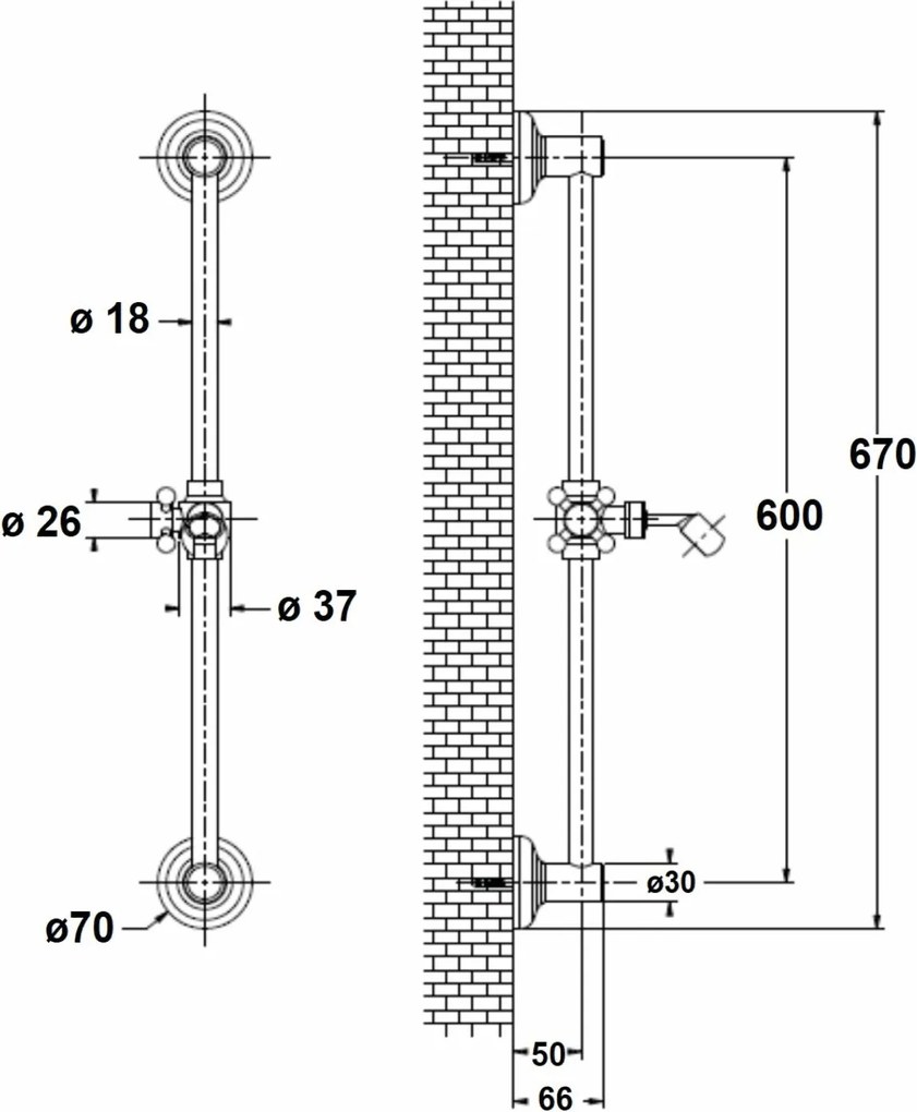 Reitano Rubinetteria ANTEA sprchová tyč, posuvný držák, 670mm, bronz SAL0036
