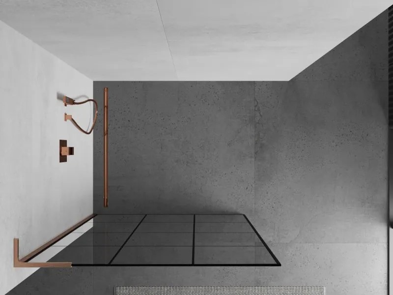 Mexen Kioto L, sprchová zástěna Walk-In 120 x 200 cm, 8mm čiré sklo černý vzor, měděný matný profil, 800-120-103-65-77