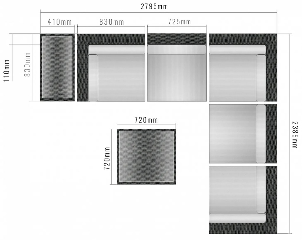 DEOKORK Ratanová variabilní sestava SEVILLA pro 5 osob (antracit)