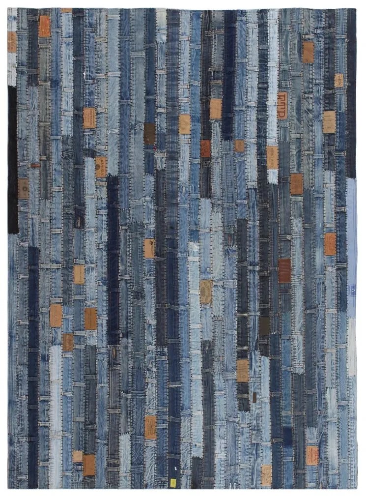 Koberec patchwork z džínových pasů - modrá | 80x150 cm