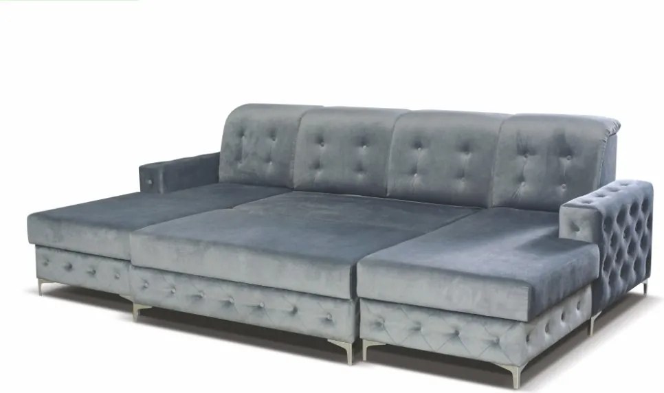 Rozkládací rohová sedačka VERSAGE U 290x175cm - rozklad a úložný prostor šedá - Monolith 92