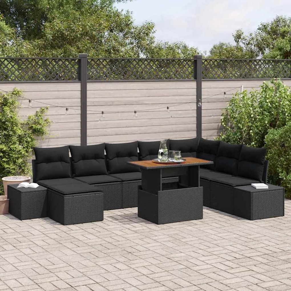 Sada zahradních pohovek 9 ks Černá Poly ratan 3358739