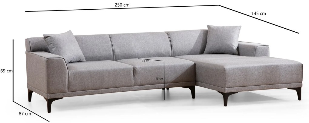 Hanah Home Rohová pohovka PETRA světle šedá pravá 560ARE1608