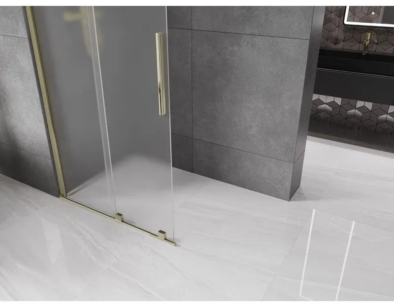Mexen Velar, sprchová zástěna s posuvnými dveřmi Walk-in 120 x 200 cm, 8mm sklo námraza, zlatá lesklá, 871-120-000-33-50