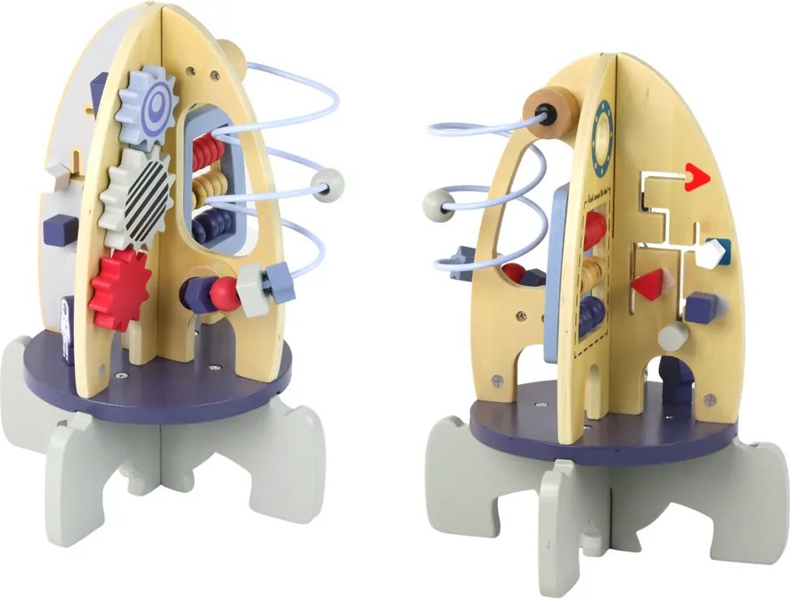 LEAN Toys Dřevěná edukační hračka raketa s korálky a ozubenými kolečky