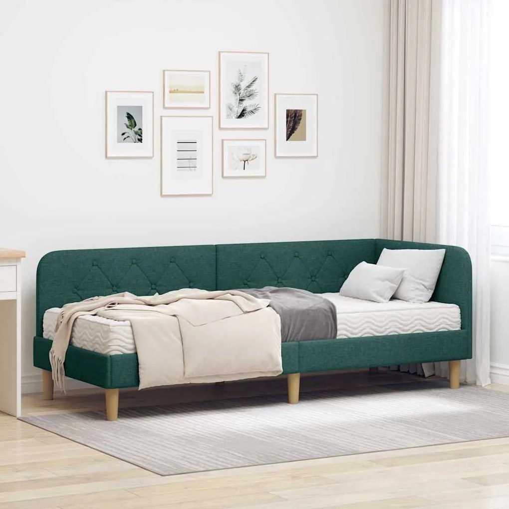 Rohový rám postele Tmavě zelená 80 x 200 cm textil 3394105