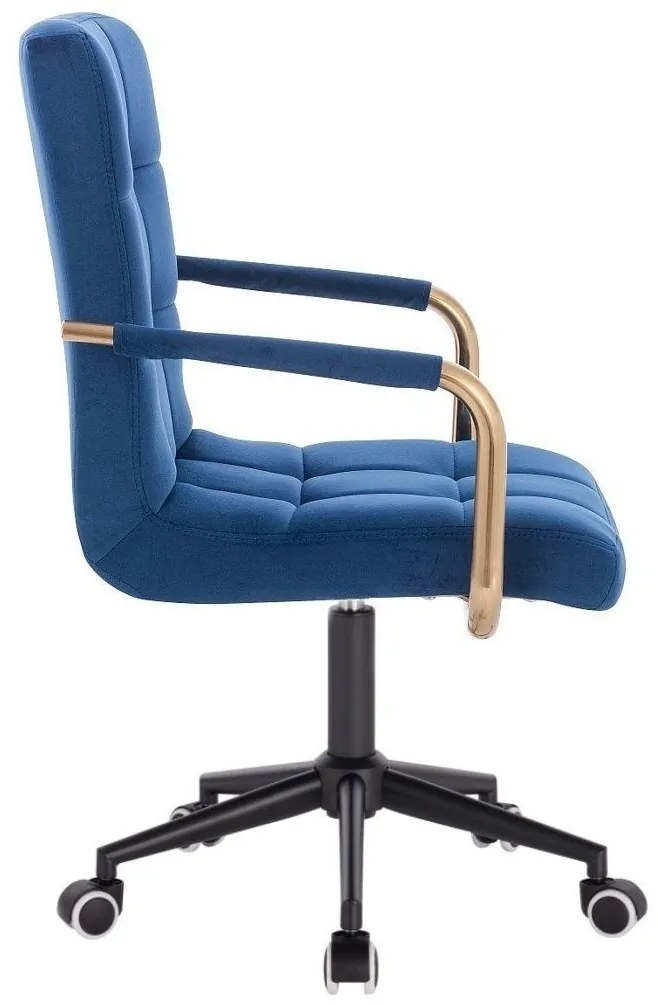 LuxuryForm DESIGN Otočná židle VERONA GOLD VELUR na černé podstavě s kolečky - modrá