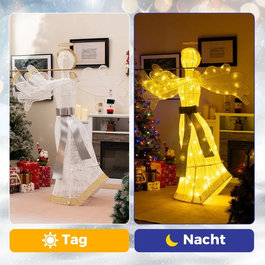 Costway Osvětlený vánoční anděl s 100 LED světly 3 - Rozměrná postava anděla