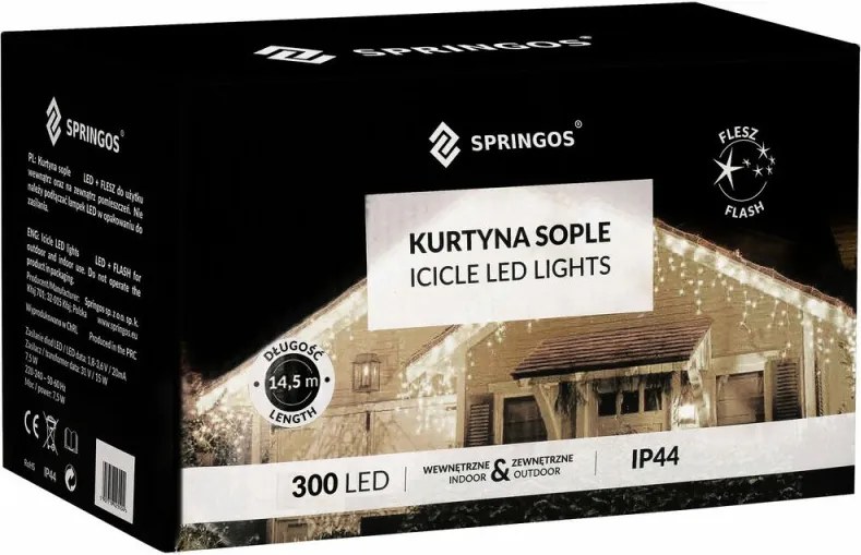 LED krápníky - 14,5m, 300LED, IP44, studená bílá + záblesky