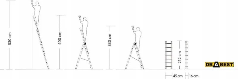 Hliníkový žebřík 3x7 příček třídílný DRABEST DW3-7 MAX