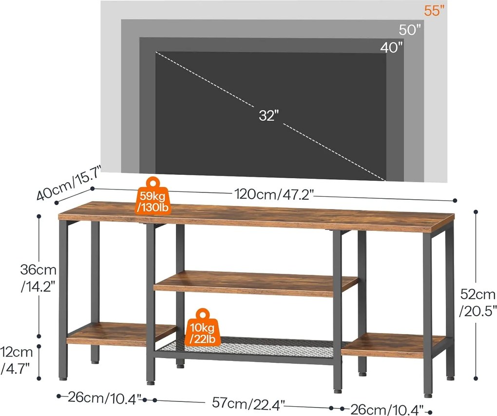 TV stolek Vasagle Werry 120 cm černý/hnědý