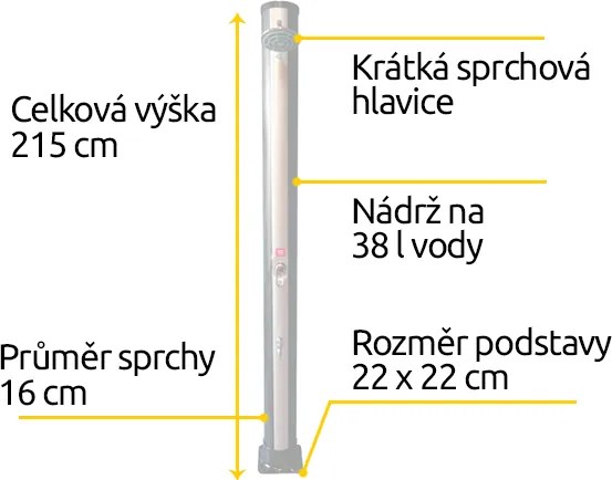 Hawaj solární sprcha 38L černo-stříbrná s teploměrem