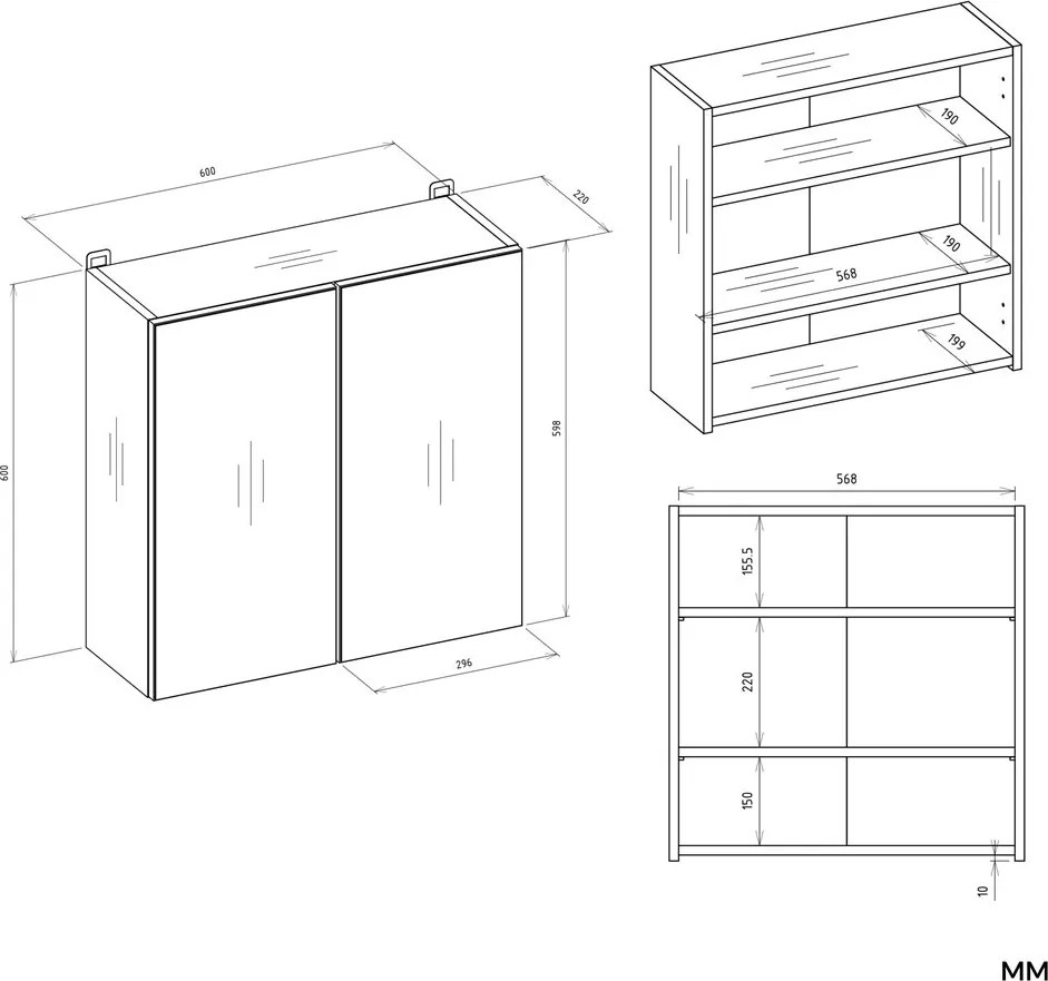 Závěsná koupelnová skříňka se zrcadlem POLA 2DL kašmírová