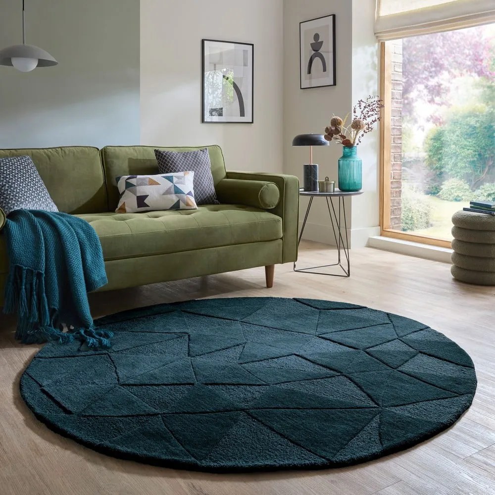 Zelenomodrý ručně tkaný vlněný kulatý koberec ø 160 cm Shard Teal – Flair Rugs