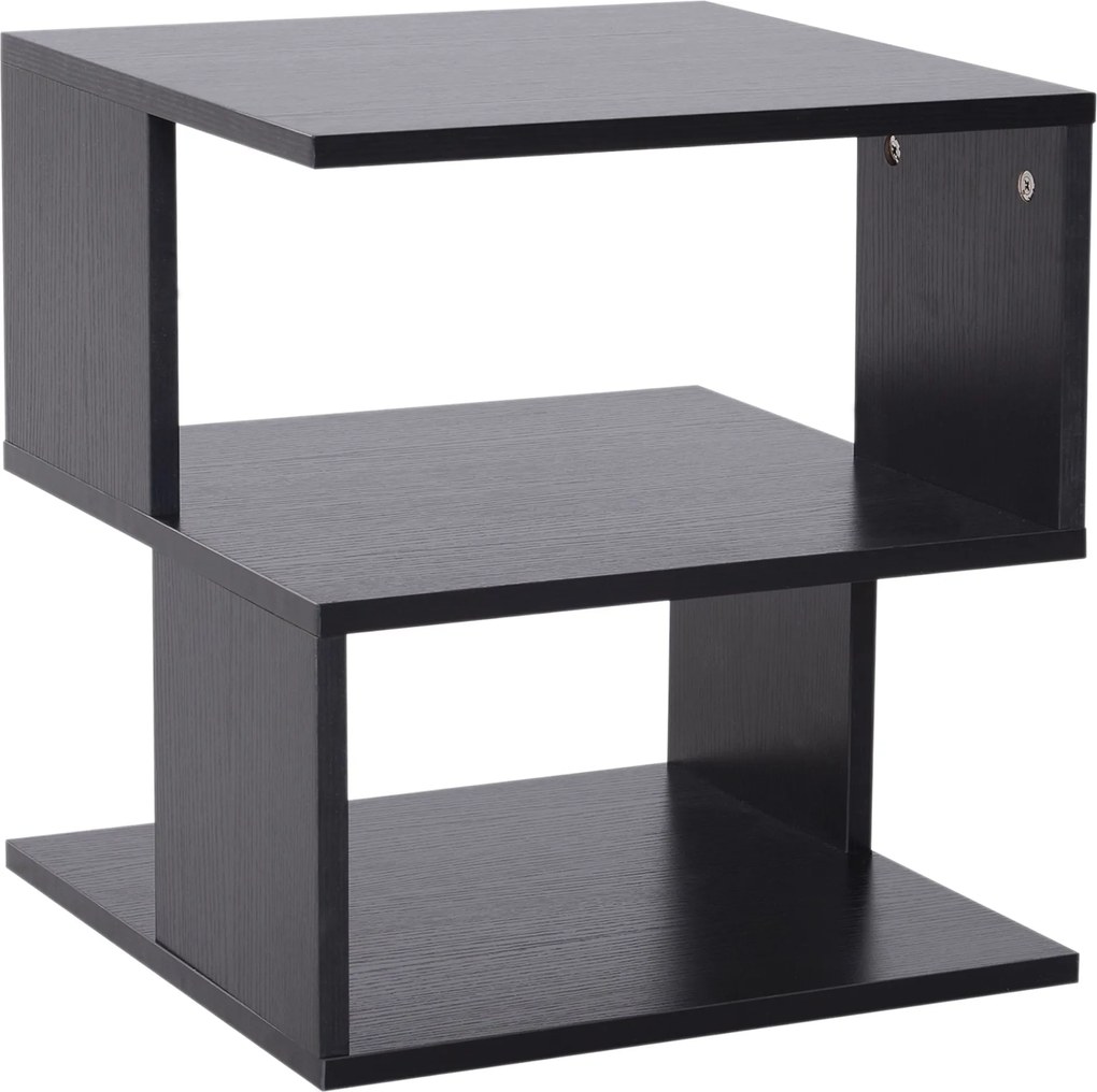 HOMCOM Designový Konferenční Stolek, Bílý Obývací Stolek, 2 Otevřené Poličky, Moderní Design, Konferenční a Obývací Stolek, Dřevo, 40x40x43 cm, Černý