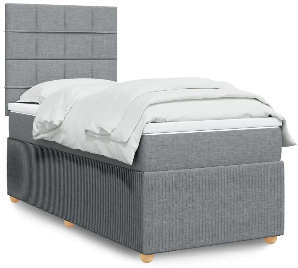Box spring postel s matrací světle šedá 90x190 cm textil