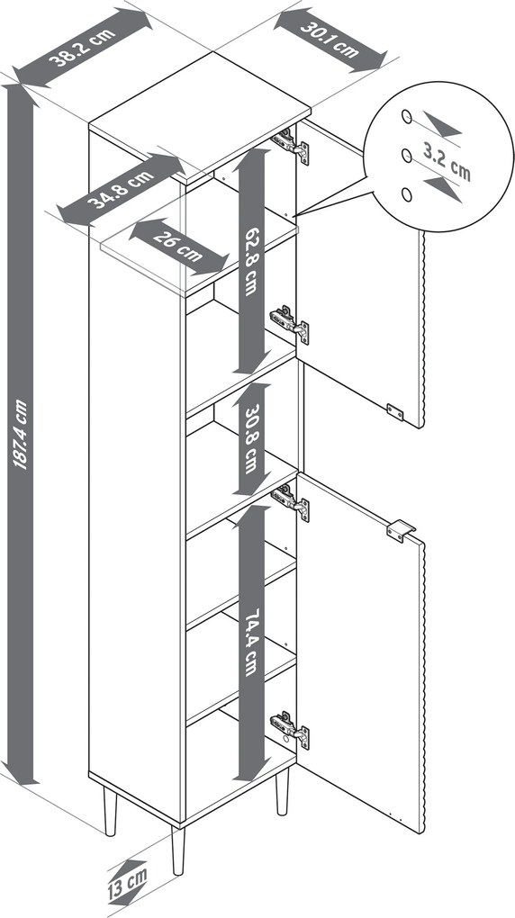 Tchibo - Vysoká koupelnová skříňka »Sonari« s dvířky - barva: bílá