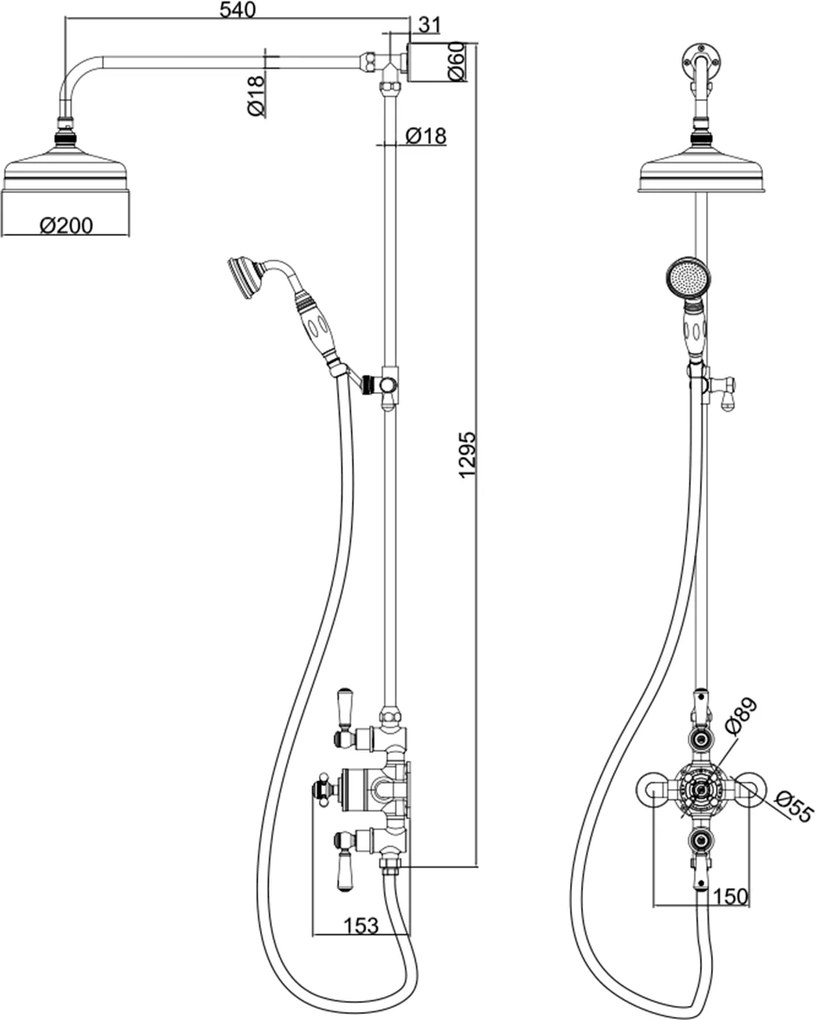 Sapho Sapho, Sprchový sloup s termostatickou baterií, chrom