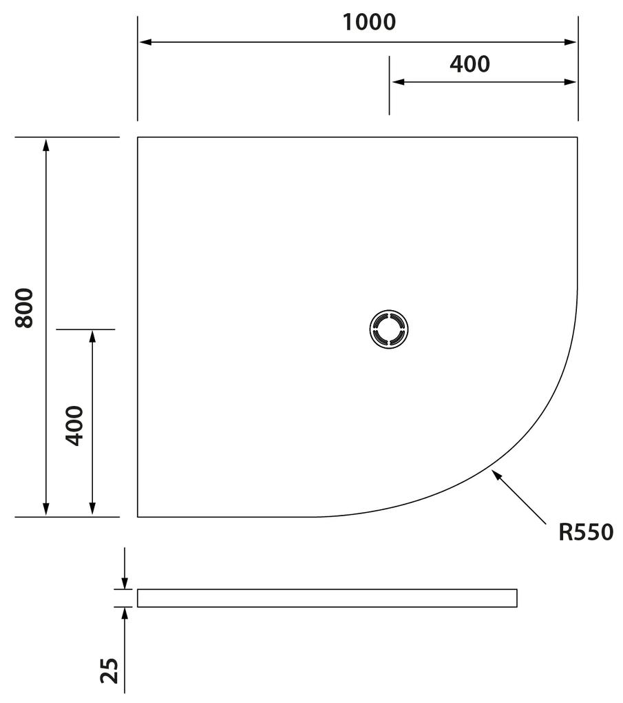 Polysan FLEXIA vanička z litého mramoru čtvrtkruh, s možností úpravy rozměru, 100x80cm, R550, levá - 91241
