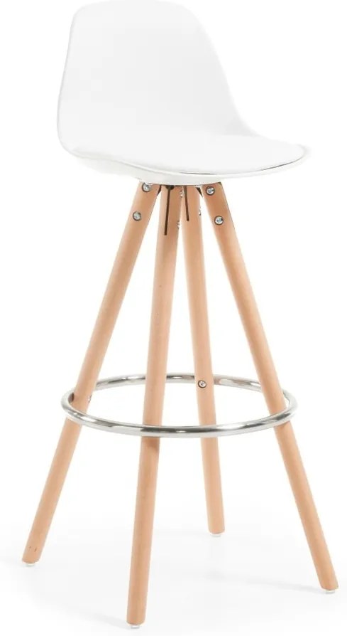 Bílá barová židle s dřevěným podnožím La Forma Stag