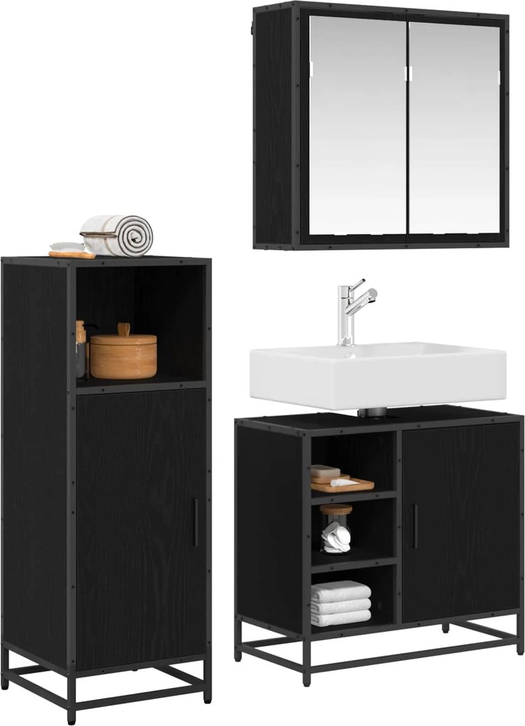 Sada koupelnového nábytku 3 ks Černý dub 65 x 33 x 60 cm 3402452