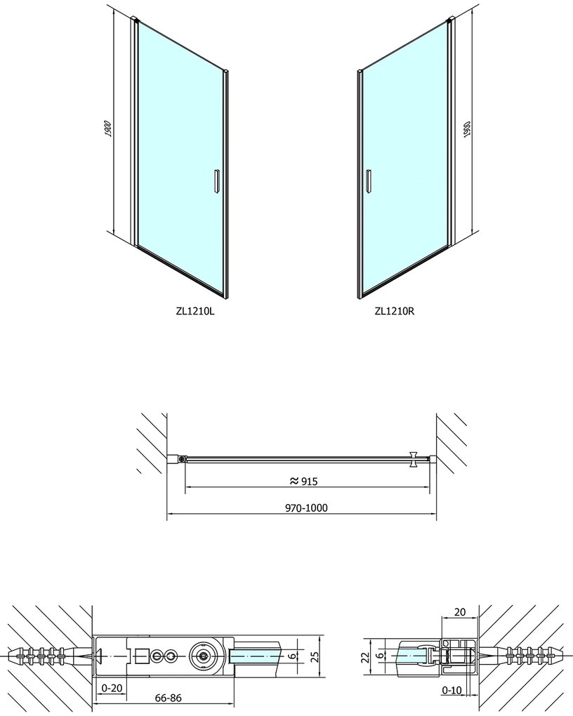 Polysan ZOOM LINE sprchové dveře 1000mm, čiré sklo, ZL1210