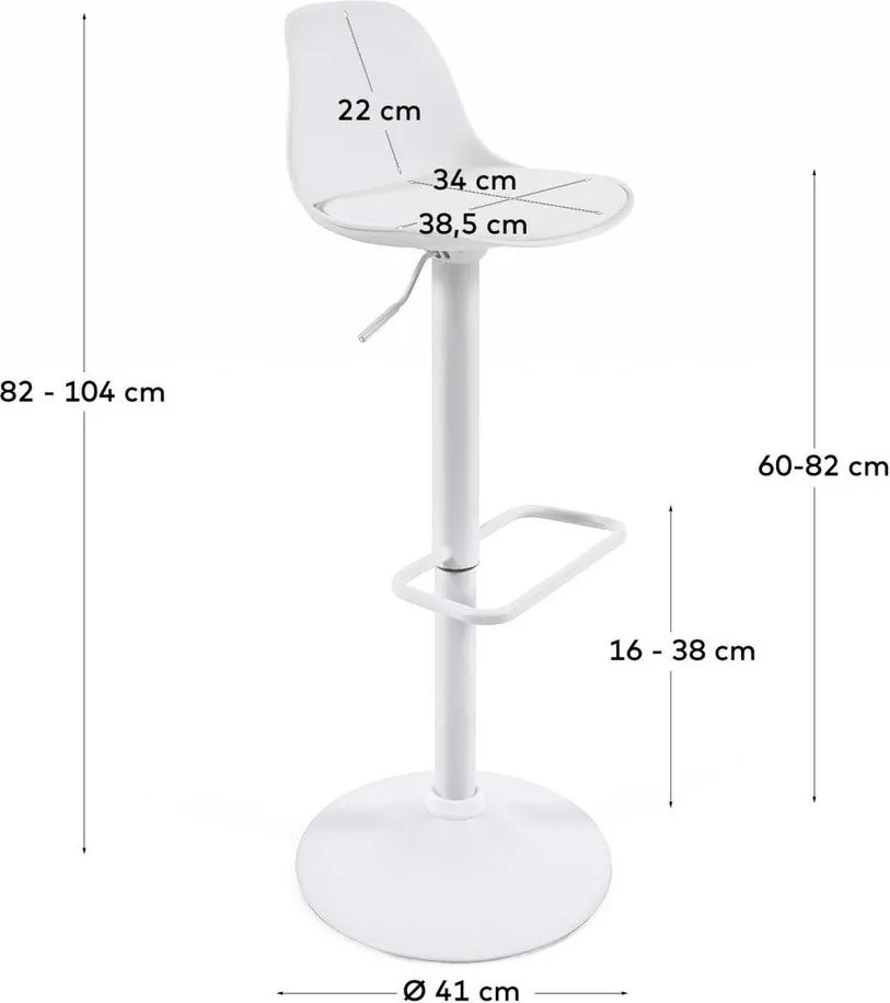 Matně bílá barová židle s nastavitelnou výškou z imitace kůže (výška sedáku 60 cm) Orlando-T – Kave Home