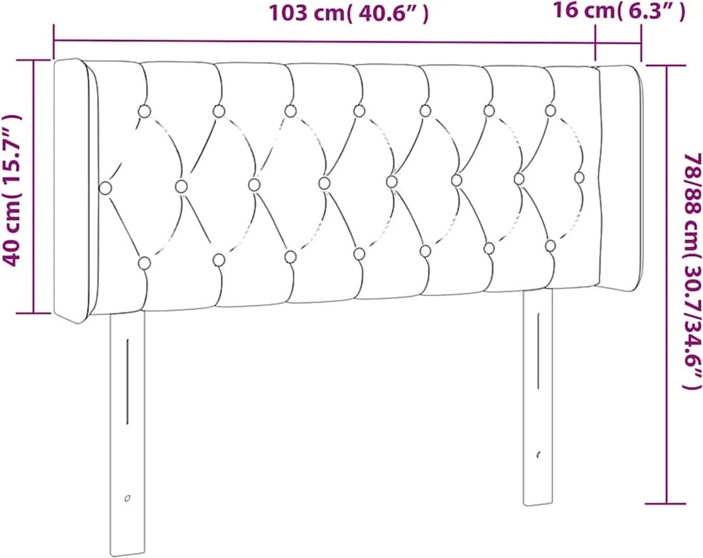 Čelo postele s LED tmavě modré 103 x 16 x 78/88 cm samet 3123618