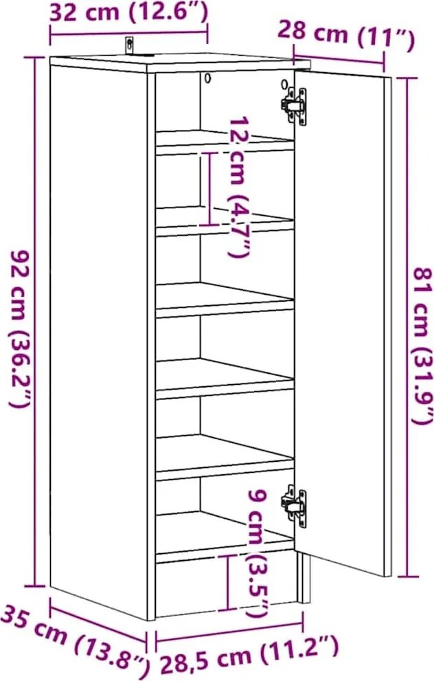 vidaXL Botník 32 x 35 x 92 cm dřevotříska [808975] Barva: Staré dřevo