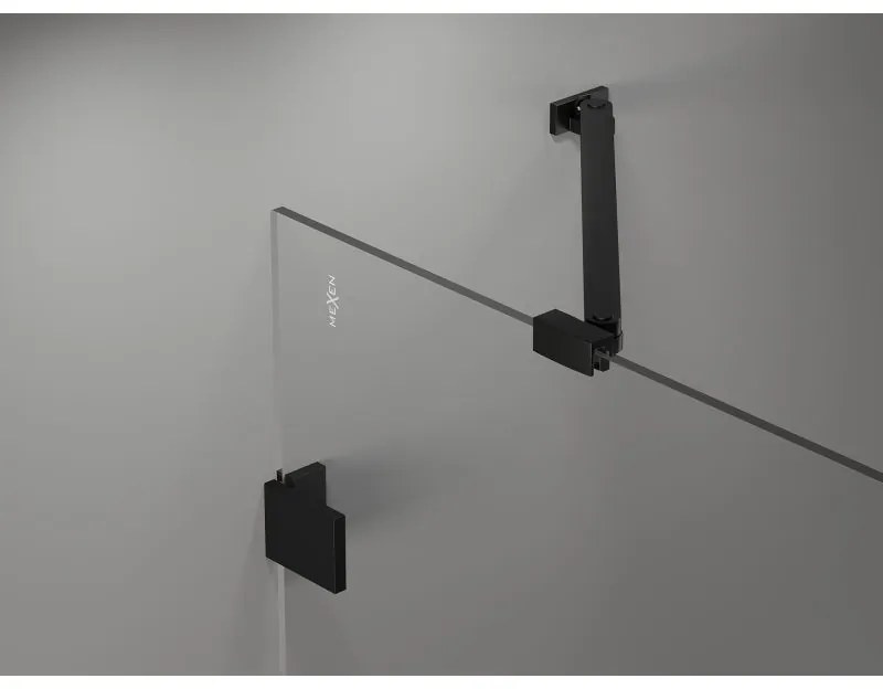 Mexen Lunar, pětiúhelníkový sprchový kout s levým sklonem 80 x 80 cm, 8mm čiré sklo, černý profil, 831-080L-080P-70-00-L