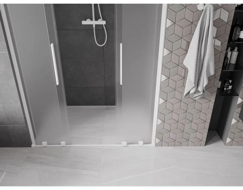 Mexen Velar L Duo, posuvné sprchové dveře do otvoru 160 cm, 8mm sklo námraza, bílá matná, 871-160-003-32-20