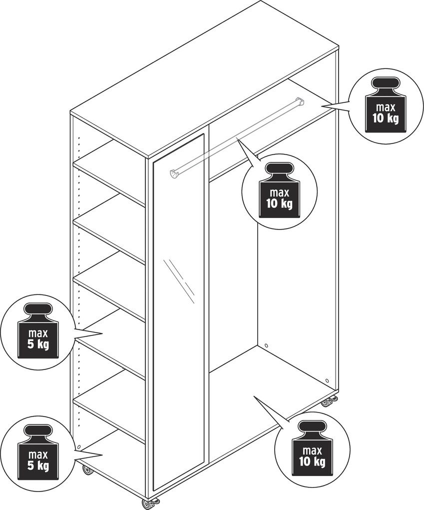 Tchibo - Mobilní šatní skříň se zrcadlem - barva: bílá