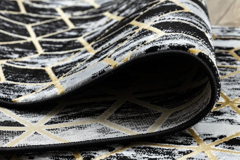 Dywany Łuszczów, Běhoun Gloss 409A 82 3D cubes black/gold/grey, 80x200, černá, obývací pokoj