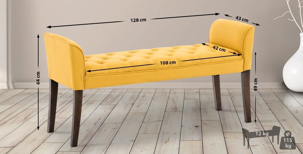 Lavice Cleopatra Chaiselongue látka, nohy antik tmavé - Žlutá