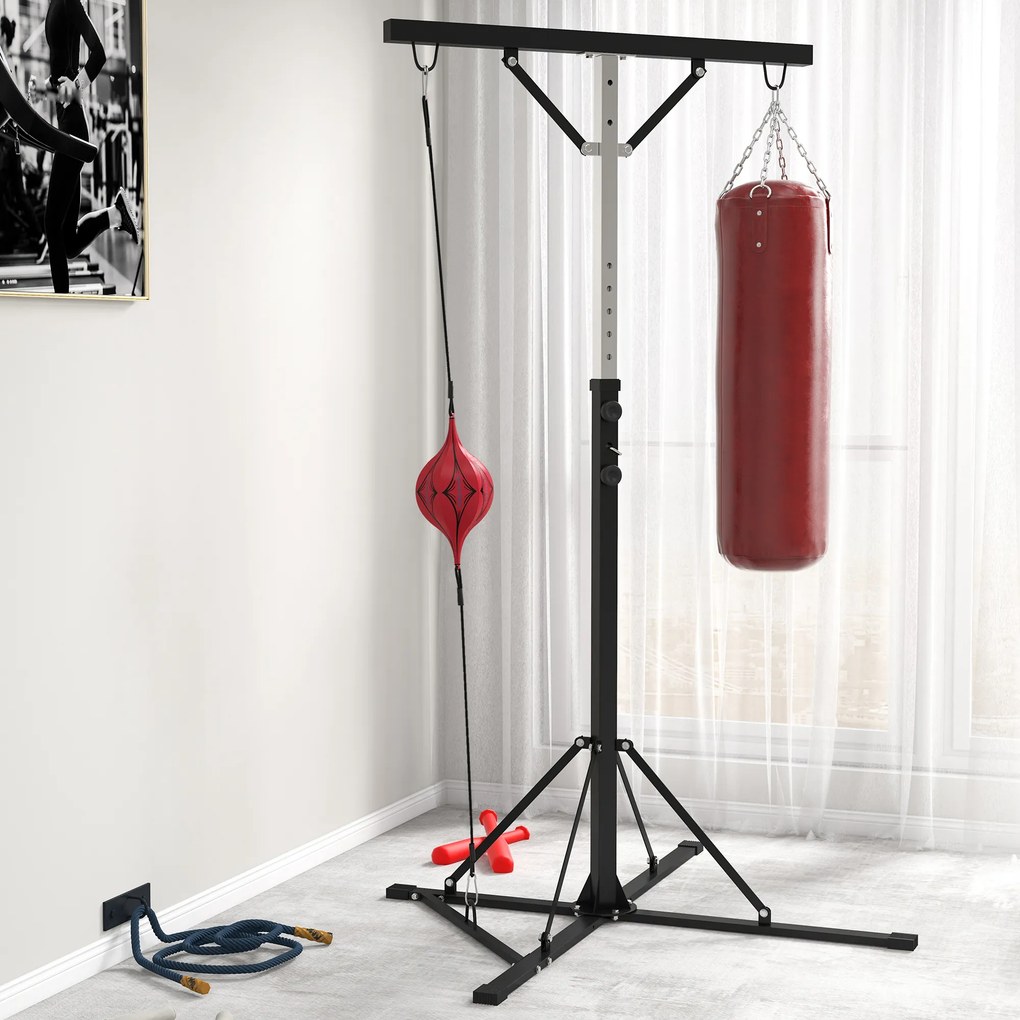 Stojan na boxovací pytel SPORTNOW, výškově nastavitelný, volně stojící držák boxovacího pytle se speedballem, nosnost až 60 kg, ocel, černý