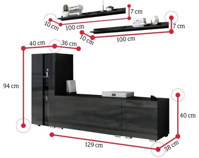 Obývací stěna BOXING 40 + LED osvětlení, bílá/bílá lesk